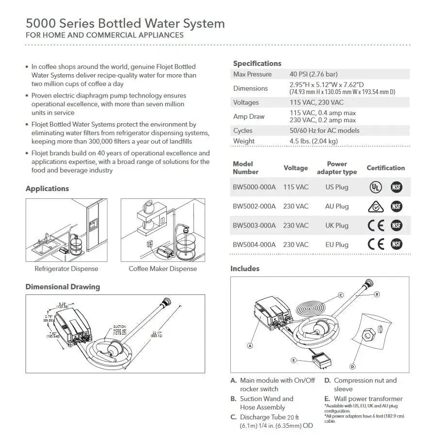 Buy Flojet Flojet Xylem 5000 Series Bottled Water System – Usa - Di Pacci